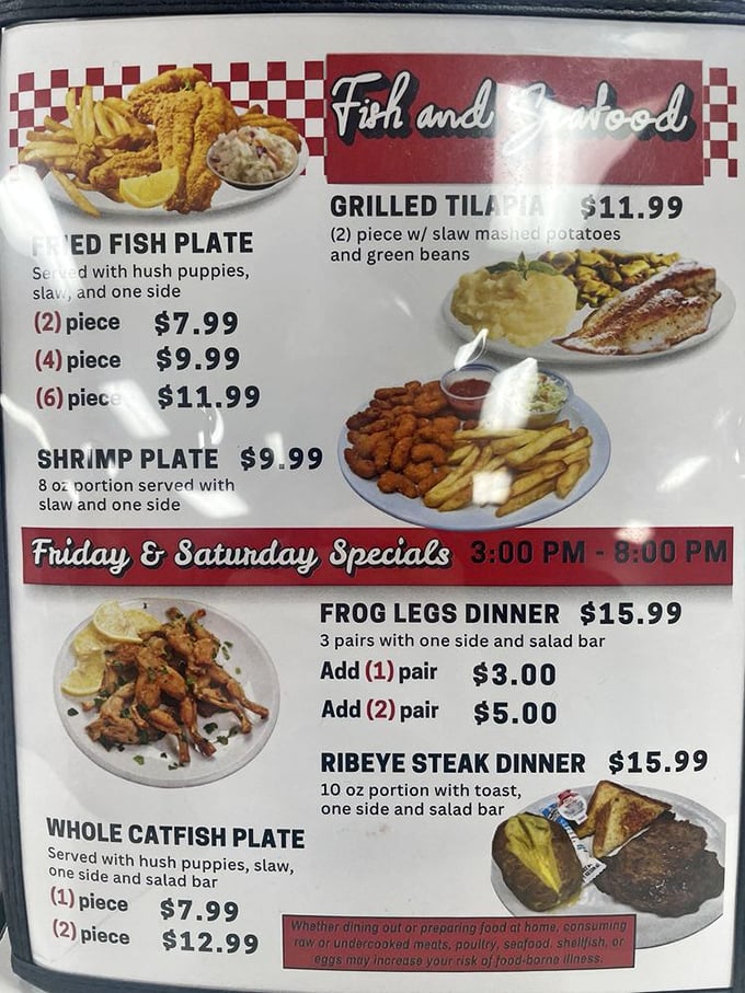 Friday's seafood specials include frog legs for the adventurous eater. In the culinary world, there's comfort food, and then there's courage food.