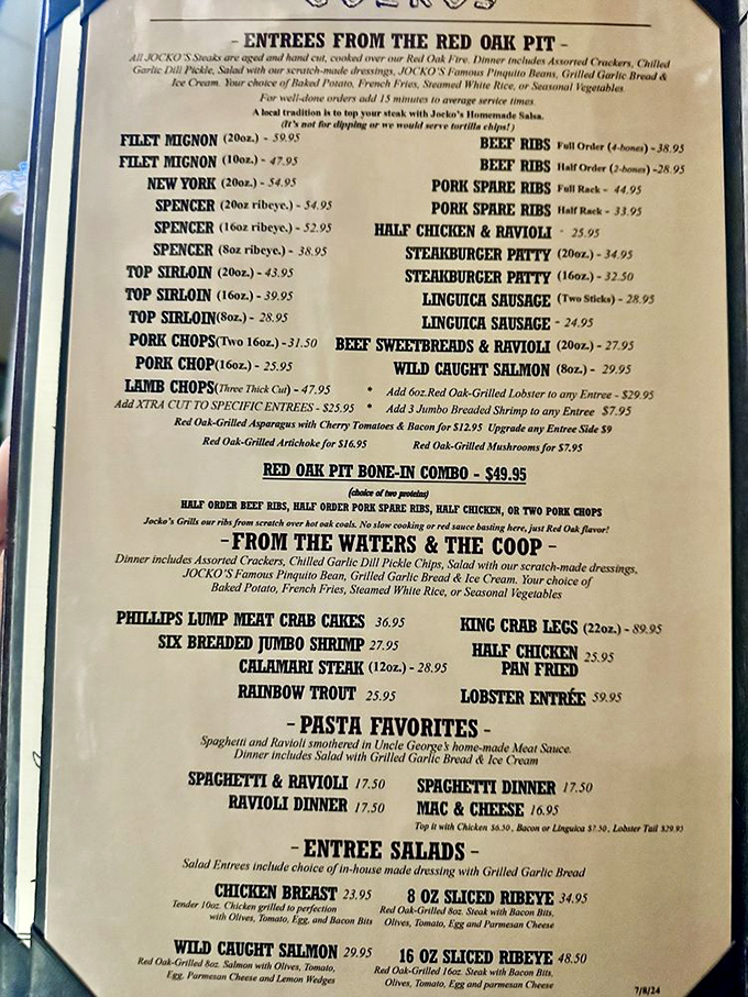 This menu isn't just a list of options&mdash;it's a historical document chronicling decades of carnivorous happiness in the Central Coast.