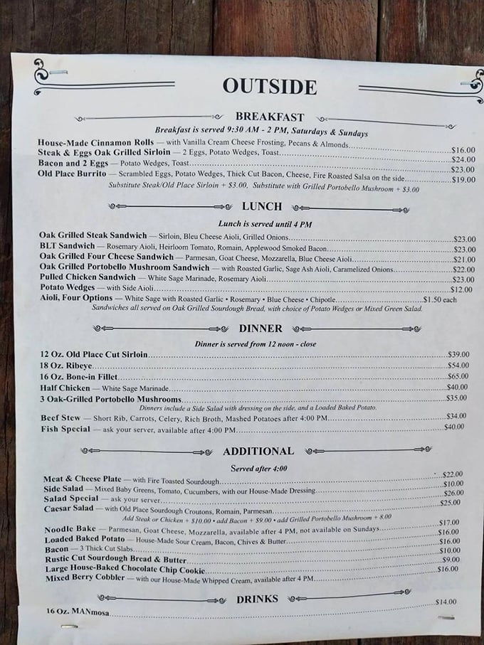 A menu that doesn't need fancy descriptions&mdash;just honest food with oak-fired goodness. The MANmosa alone is worth the drive.