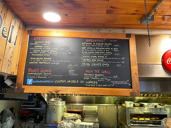 The menu board reads like a love letter to comfort food. Each chalk-scrawled offering promises the kind of satisfaction money usually can't buy.