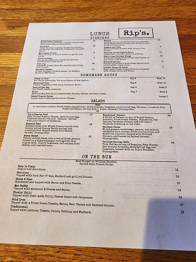 A menu that reads like a love letter to American comfort food classics, with Maryland's coastal bounty making special appearances.