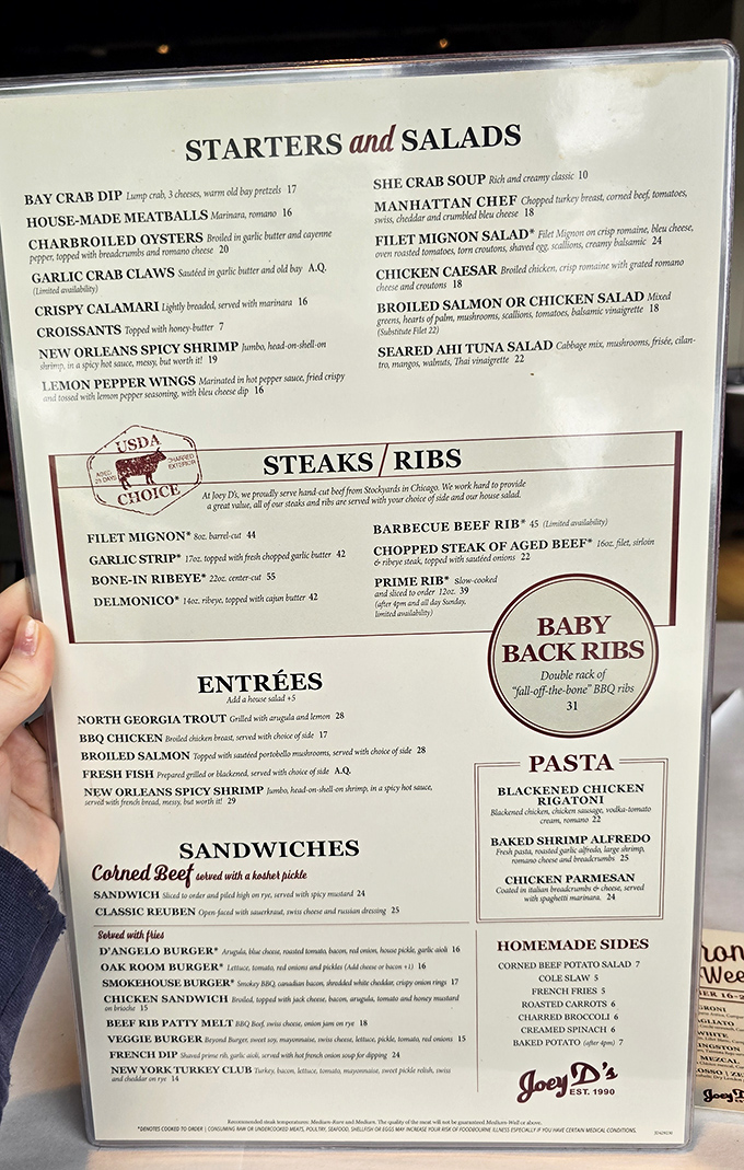 A menu that reads like a love letter to carnivores, with prime rib taking center stage among a supporting cast of seafood stars.