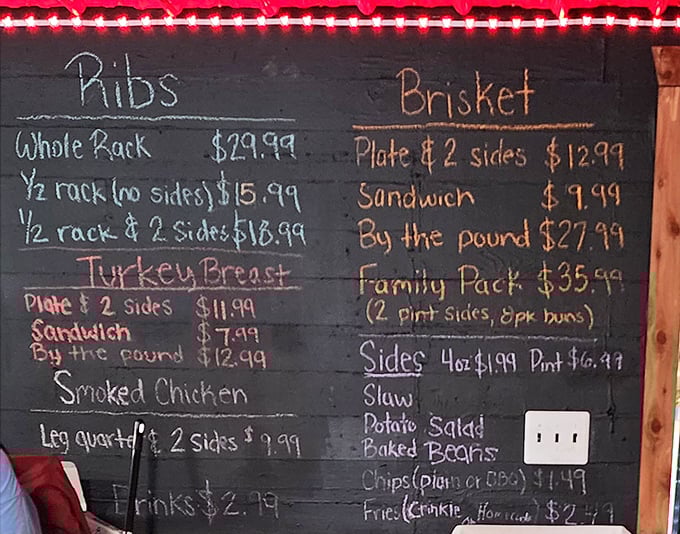 The chalkboard menu tells you everything you need to know about priorities here &ndash; no fancy fonts, just a direct path to smoked meat nirvana.