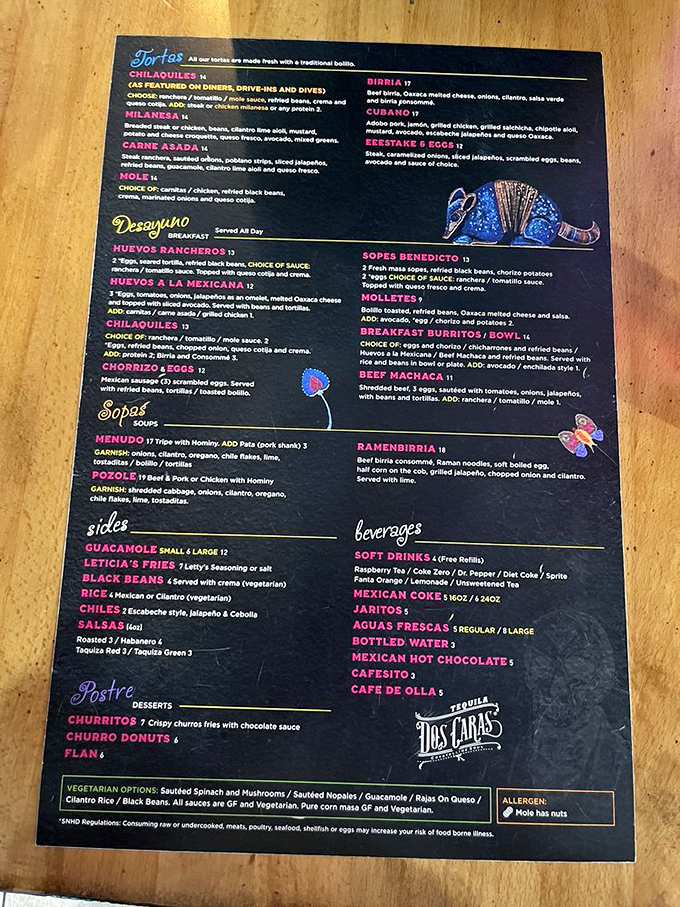 Life's greatest dilemmas unfold on this menu board. Do I want the mole or the birria? The answer is yes to both.