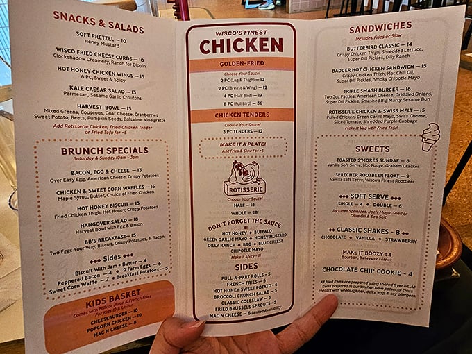 This menu isn't just a list&mdash;it's a roadmap to happiness. "Wisco's Finest Chicken" isn't Wisconsin bragging; it's simply stating facts.