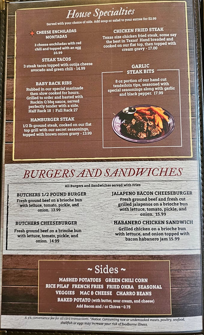 This menu isn't playing games&mdash;it's a serious declaration of Texas culinary intent, promising flavor over fussiness.