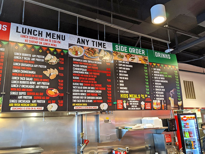 The menu board tells no lies: straightforward offerings with zero pretension. Like a roadmap to flavor country, with every route leading to deliciousness.