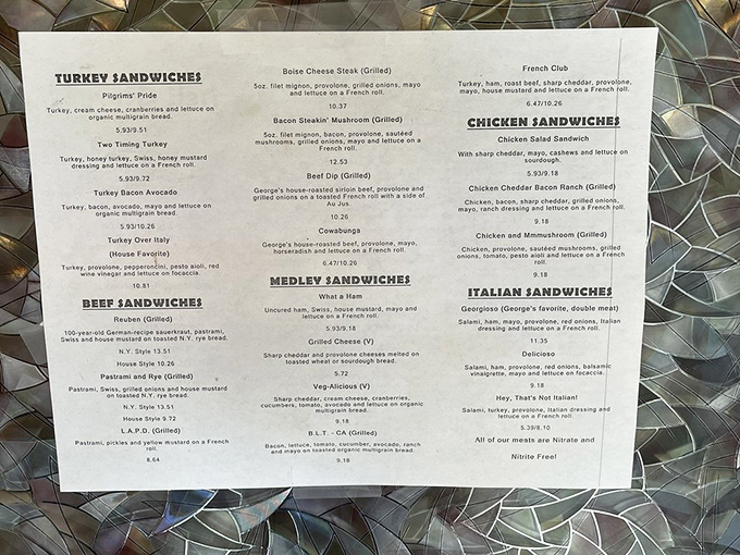 This menu isn't just a list of options – it's a roadmap to happiness between bread slices.