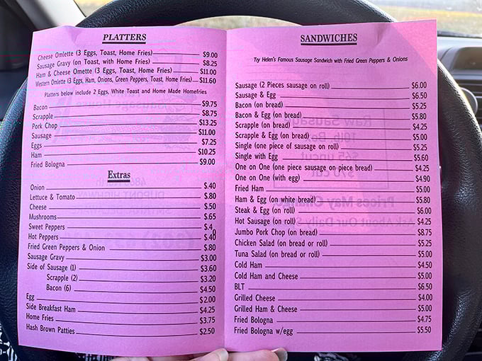 This pink menu is the roadmap to breakfast nirvana. Study it carefully&mdash;life-changing decisions are about to be made.