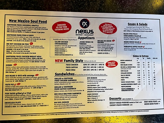This menu isn't just a list&mdash;it's a roadmap to flavor paradise. "New Mexico Soul Food" might be the three most beautiful words ever combined.