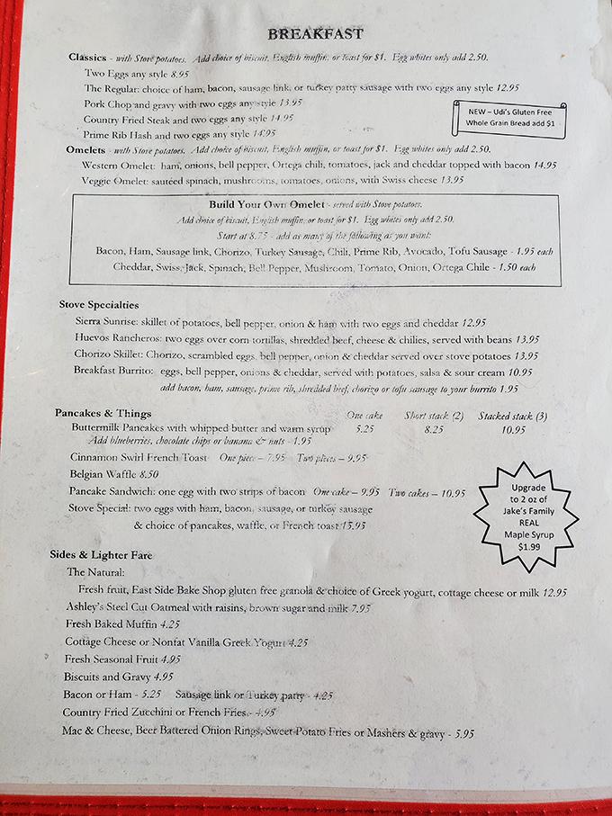 This menu isn't just a list of food&mdash;it's a roadmap to breakfast nirvana with options that'll make your stomach growl louder than a bear in springtime.