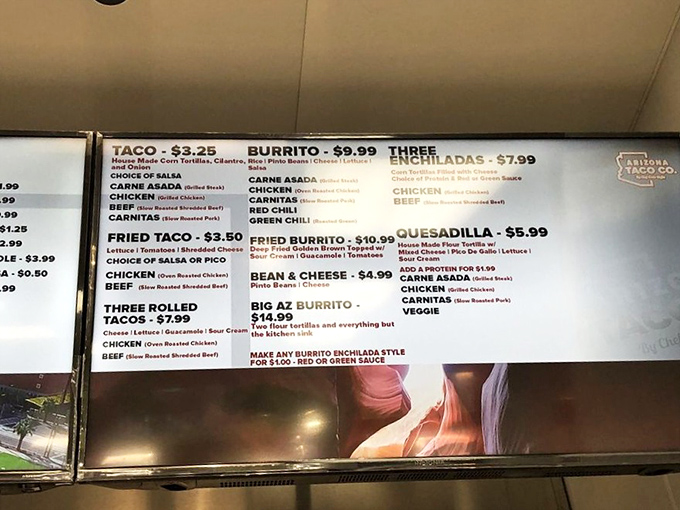 Life's big decisions happen at this menu board. Will it be the green chili burrito that changes your life, or the carne asada that makes you weep with joy?