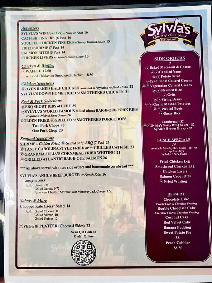 The menu reads like a soul food greatest hits album, with every dish promising the kind of comfort your grandmother would approve of.