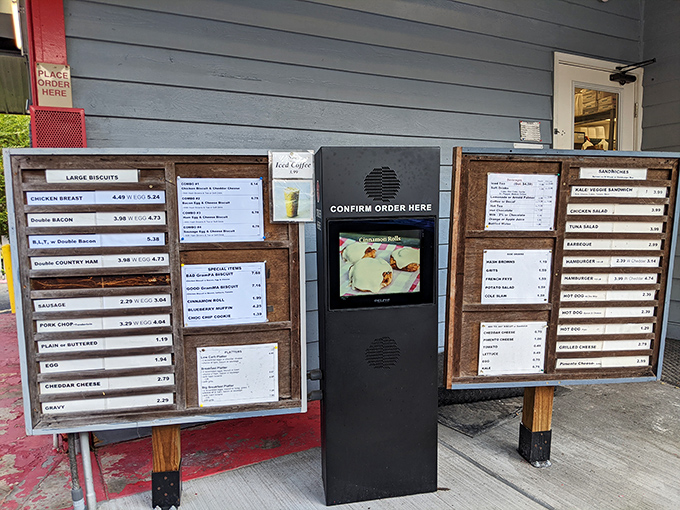 A menu board as straightforward as the food itself. No fancy descriptions needed when the biscuits speak for themselves.
