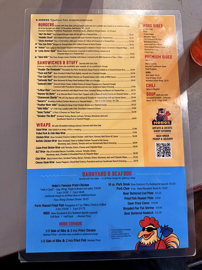 Menu treasures await with playfully named offerings like "Ain't No Bull" burgers and "Freddie The Freeloader" tenderloins &ndash; food with personality.