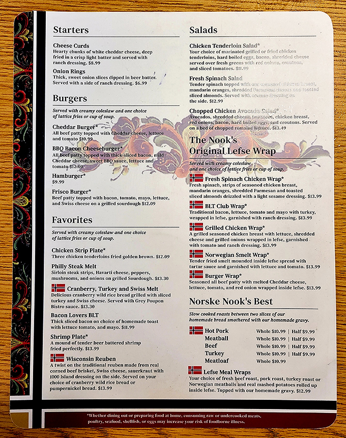 This menu isn't just a list of options—it's a roadmap to comfort food nirvana, with Norwegian flags marking the must-try specialties.