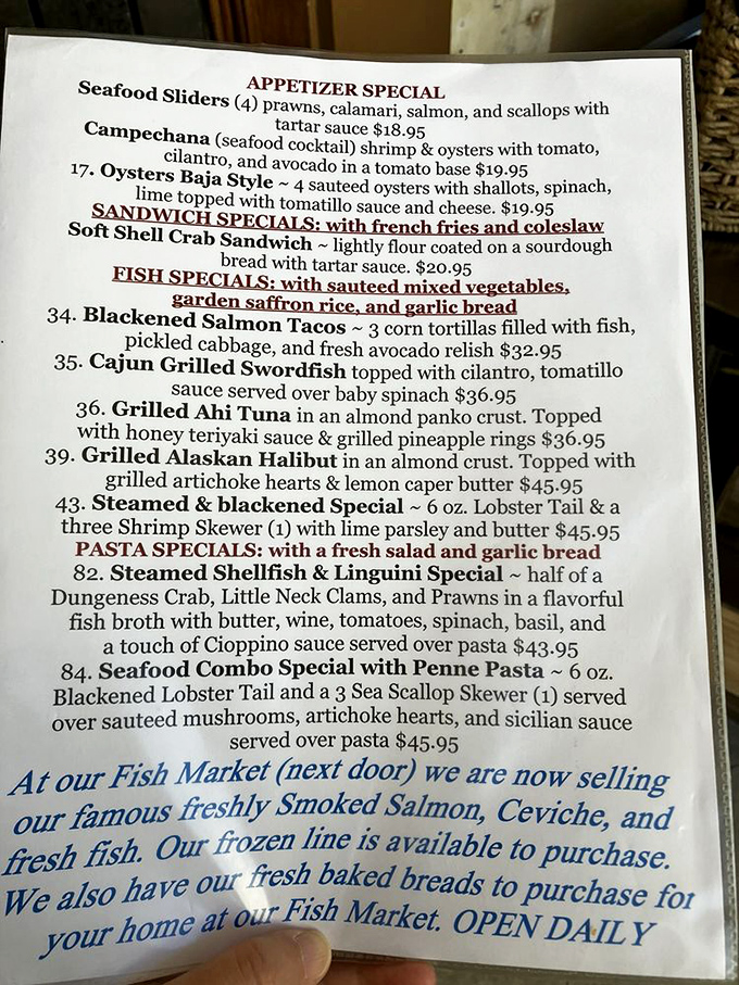 This menu isn't just a list &ndash; it's a maritime treasure map where X marks the spot for seafood nirvana.