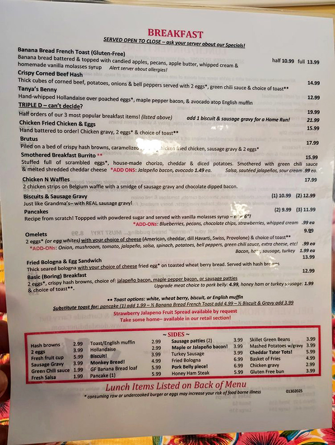 This menu reads like a love letter to breakfast. The "Basic (Boring) Breakfast" name is clearly reverse psychology&mdash;nothing here is remotely boring.