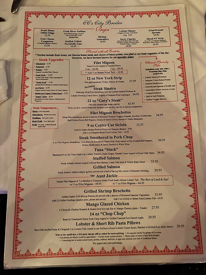 The menu reads like poetry to carnivores, with specialties like "Gary's Steak" and "Steak Sinatra" stealing the spotlight from lesser steakhouse offerings.