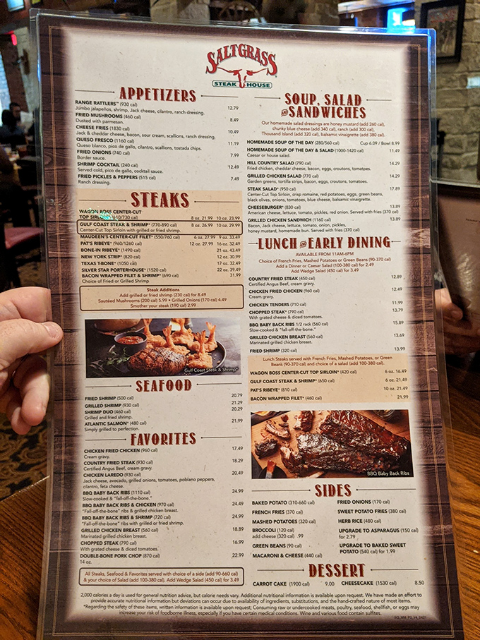 This menu isn't just a list of options—it's a roadmap to happiness with detours through ribeye country and prime rib paradise.