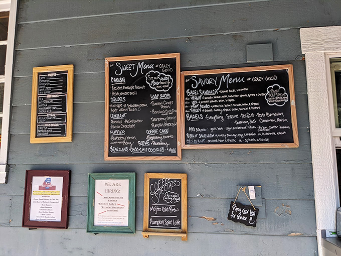 The chalkboard menu is like a treasure map where X marks the spot for everything your diet plan warned you about.