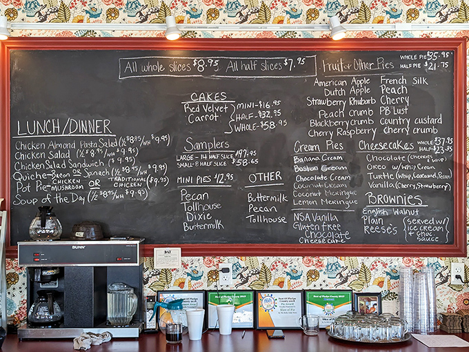 This chalkboard menu isn't just a list&mdash;it's a roadmap to happiness with more than 30 varieties of handcrafted pies waiting to change your life.