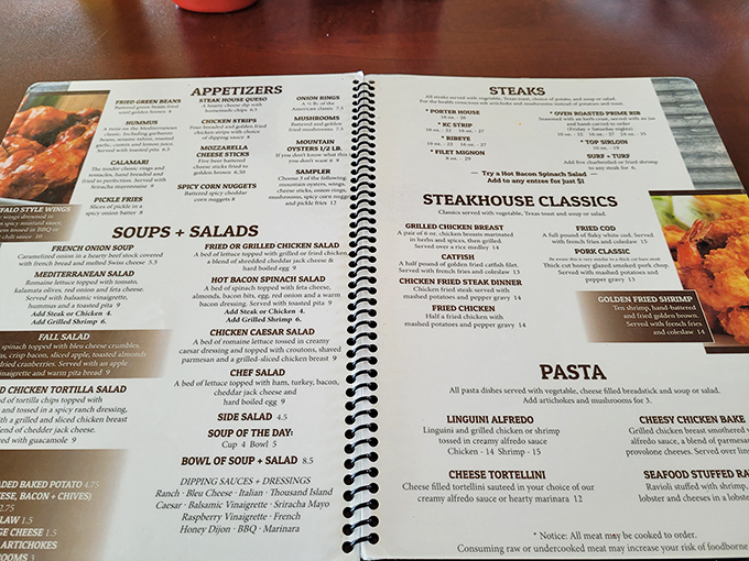 This spiral-bound menu isn't just a list of options &ndash; it's a roadmap to carnivorous bliss with no wrong turns.