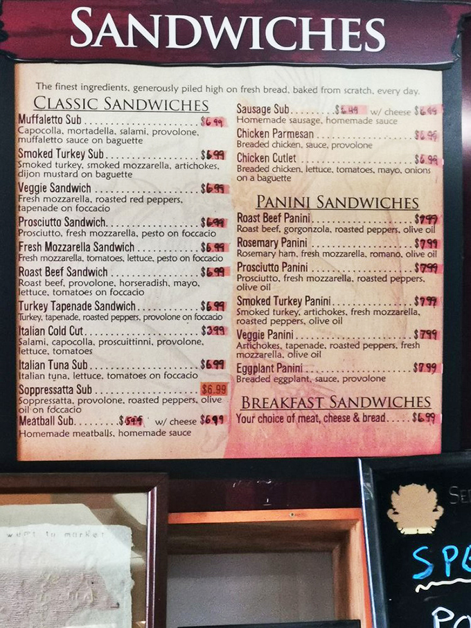 The menu board of dreams! Each sandwich listing reads like a love poem to Italian culinary tradition.