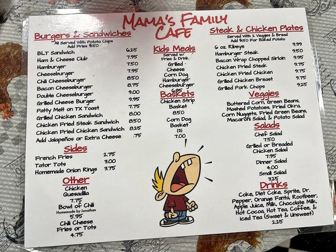 This menu isn't trying to reinvent cuisine&mdash;it's perfecting the classics. And that cartoon character? He knows what's coming.