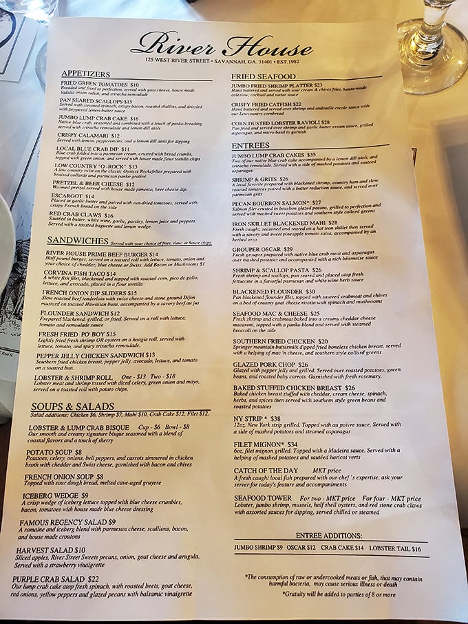 A menu that reads like a love letter to coastal Georgia&mdash;where deciding becomes your evening's most delightful challenge.