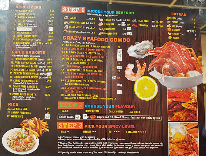 Decision paralysis has never been so delicious. The three-step ordering system turns dinner into a choose-your-own seafood adventure.