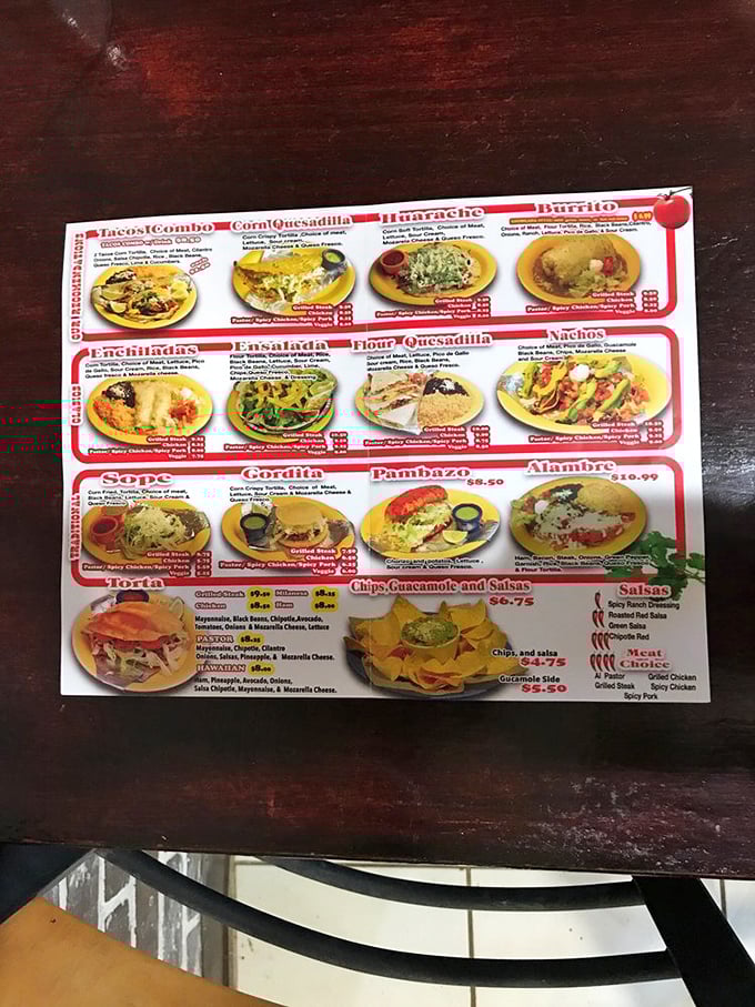 A menu that reads like a love letter to Mexican cuisine. Each item promises a different kind of happiness, all at prices that won't require a second mortgage.