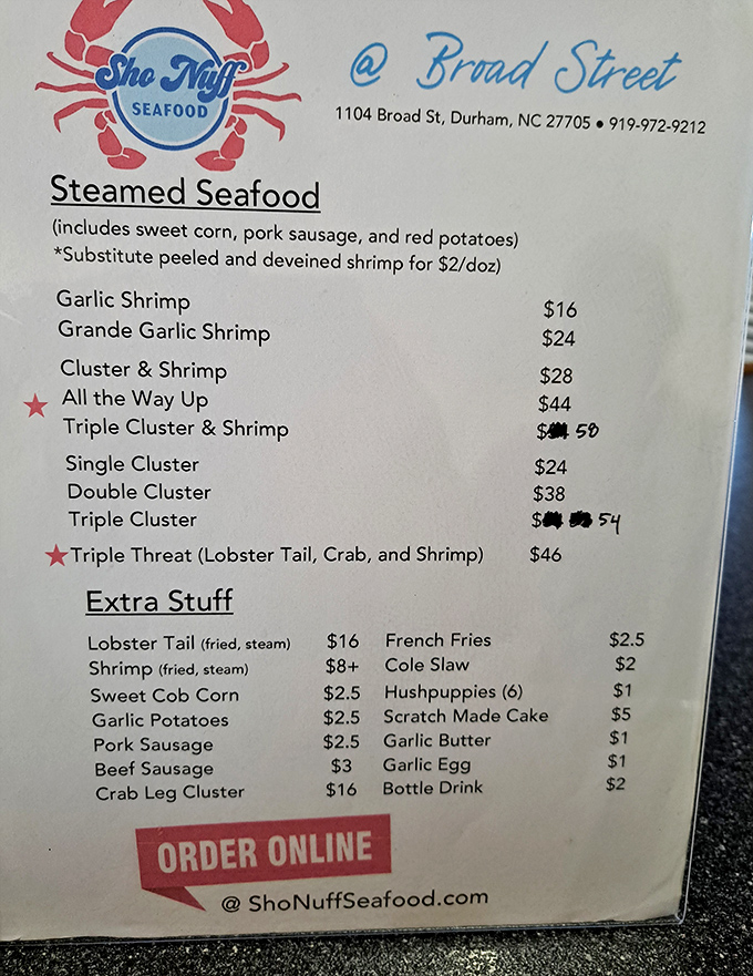 A menu that cuts right to the chase &ndash; no fancy descriptions needed when your seafood speaks this eloquently.