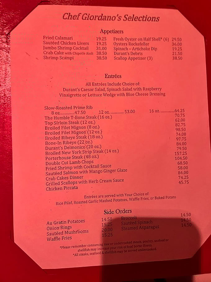 Durant's menu reads like a love letter to carnivores, with steaks that could make a vegetarian reconsider their life choices.