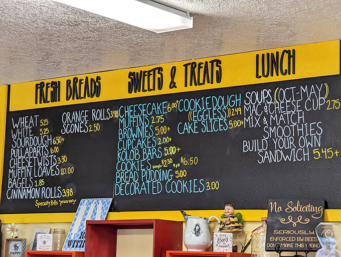 This menu board isn't just a list&mdash;it's a roadmap to happiness. Each colorful chalk item represents a different path to culinary bliss.