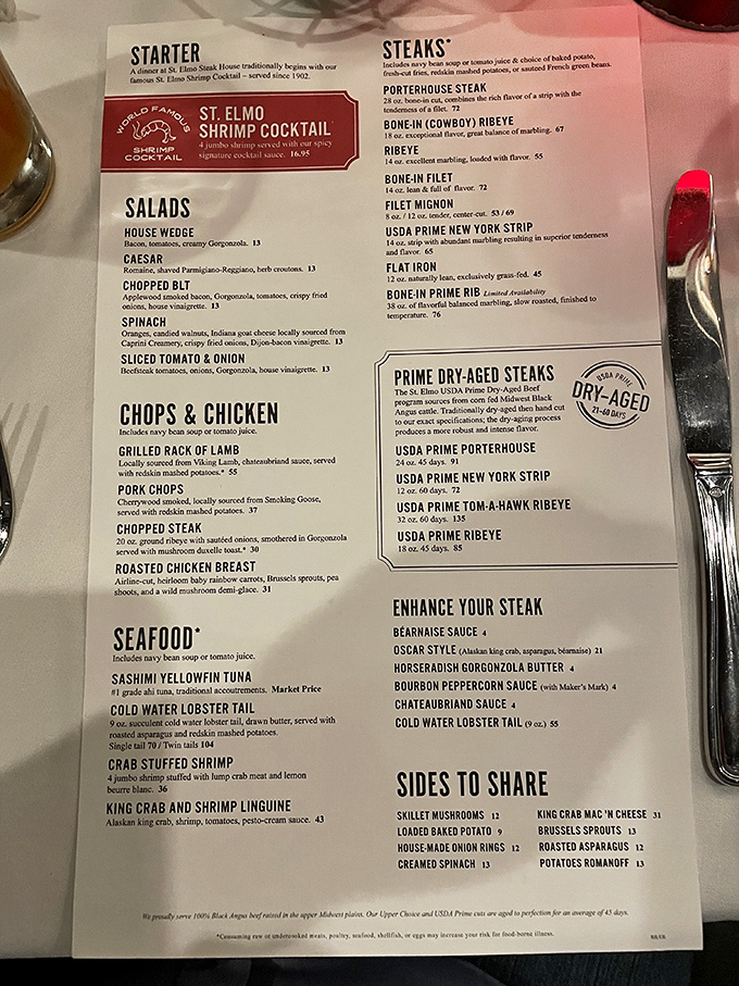 The menu reads like a love letter to carnivores. That shrimp cocktail warning should be taken seriously&mdash;your sinuses will thank you later.