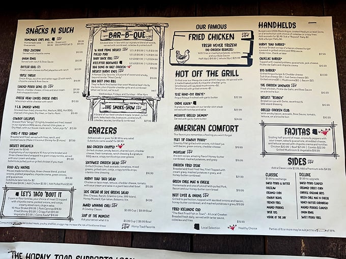 The menu reads like a love letter to comfort food – sections dedicated to "Bar-B-Que," "American Comfort," and the promise of "Famous Fried Chicken."
