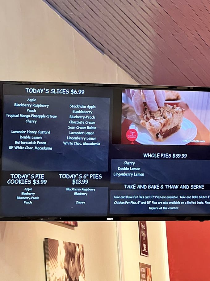 This menu board isn't just listing pies&mdash;it's displaying a roadmap to happiness. The Lavender Honey Custard alone is worth crossing state lines for.