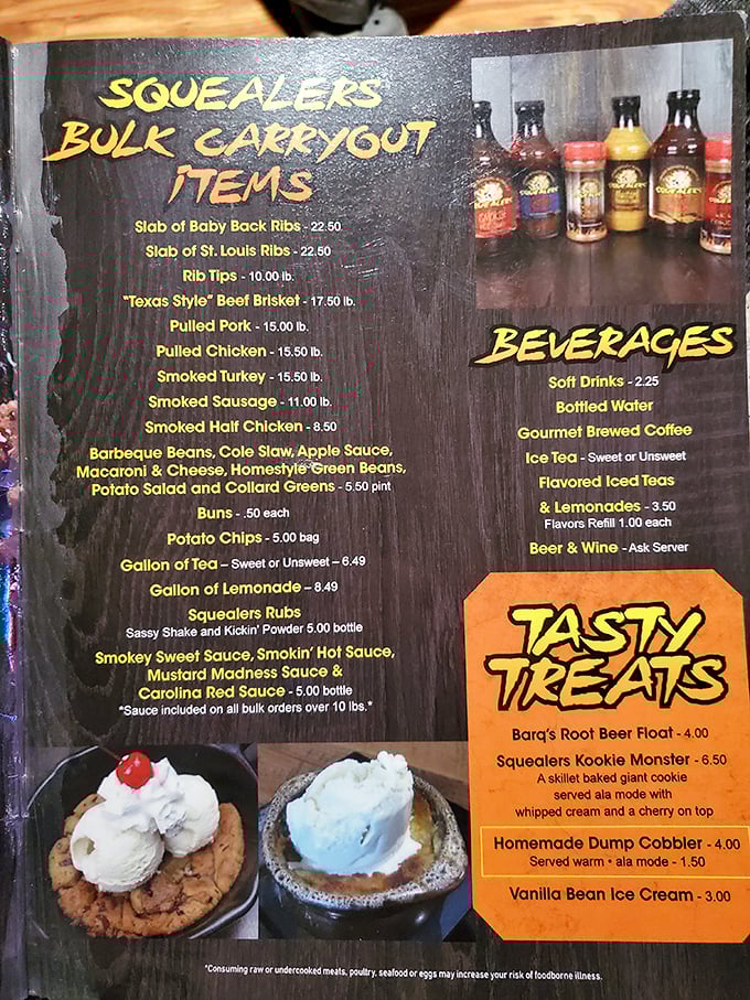 This menu isn't just a list&mdash;it's a roadmap to happiness. Those sauce bottles standing at attention like delicious little soldiers.