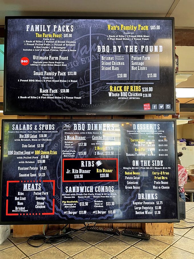 The menu board at Van's doesn't mince words&mdash;just meat. Family packs to sandwiches, they've mastered the art of smoky temptation.