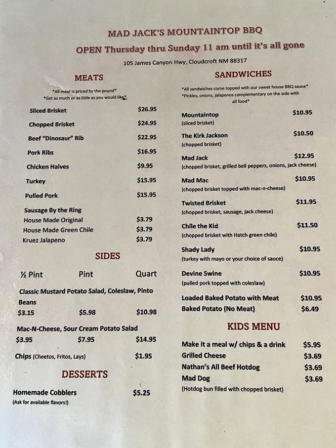 The menu reads like poetry to meat lovers. Notice there's no "we're sorry, we're out" option&mdash;because when it's gone, it's gone!
