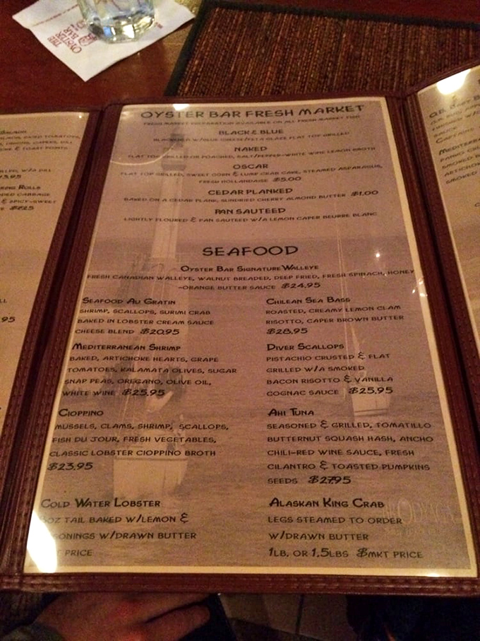 This menu isn't just a list of dishes—it's a treasure map to oceanic delights hiding in the Midwest.