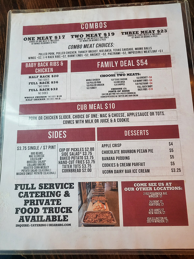 This menu isn't just a list—it's a roadmap to happiness. The "Moink Balls" alone are worth the drive from anywhere in Connecticut.