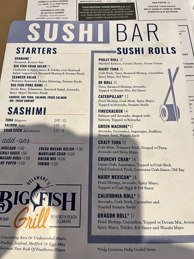 The sushi menu reads like a love letter to the ocean. Each roll tells a different story—the Hairy Tuna might sound questionable, but trust me on this one.