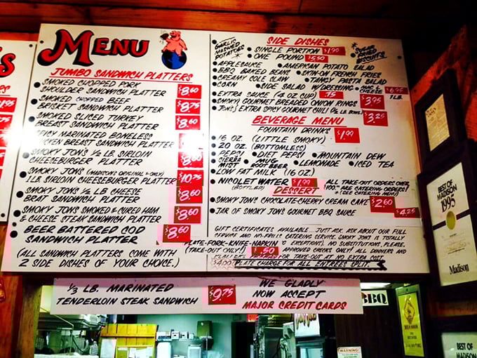 The no-nonsense menu board speaks the universal language of barbecue &ndash; no fancy descriptions needed when your reputation smokes the competition.