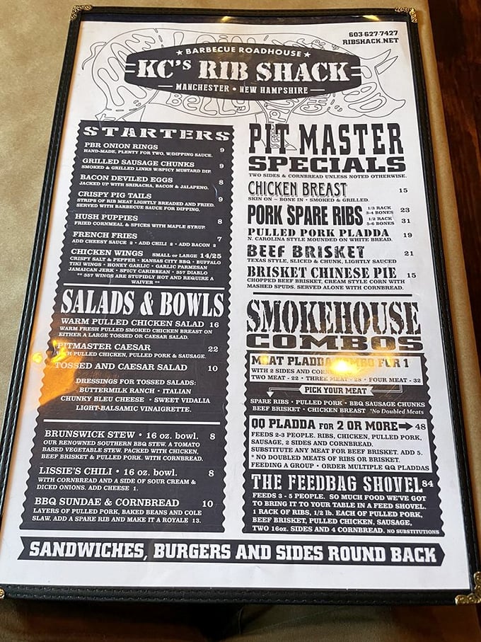 A menu that doesn't mess around. When they call something a "Feedbag Shovel," they're not being cute&mdash;they're being literal.