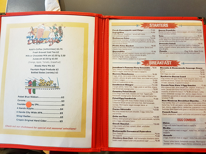 This menu isn't just a list&mdash;it's a roadmap to happiness with blue corn pancakes and fiery scrambles calling your name.