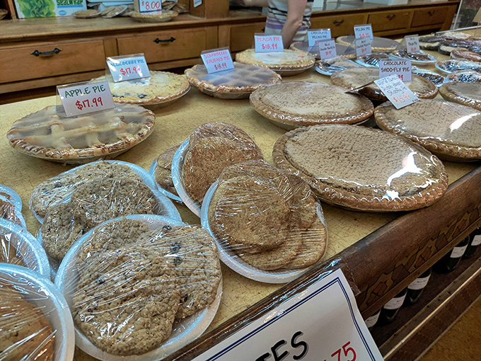 Pie paradise awaits! From classic shoo-fly to fruit-filled wonders, each perfectly crimped crust promises a slice of Pennsylvania Dutch heaven.