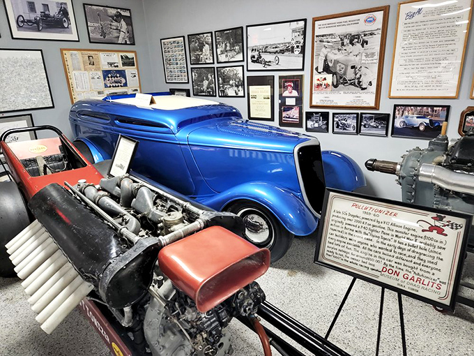 This gleaming blue hot rod isn't just transportation&mdash;it's functional art, a symphony of metal and horsepower composed by mechanical maestros.