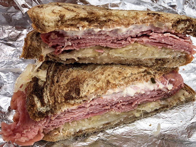 The legendary Reuben in all its glory&mdash;layers of corned beef, sauerkraut, and Swiss cheese melted between perfectly grilled rye. This sandwich doesn't need Instagram filters to look this good.